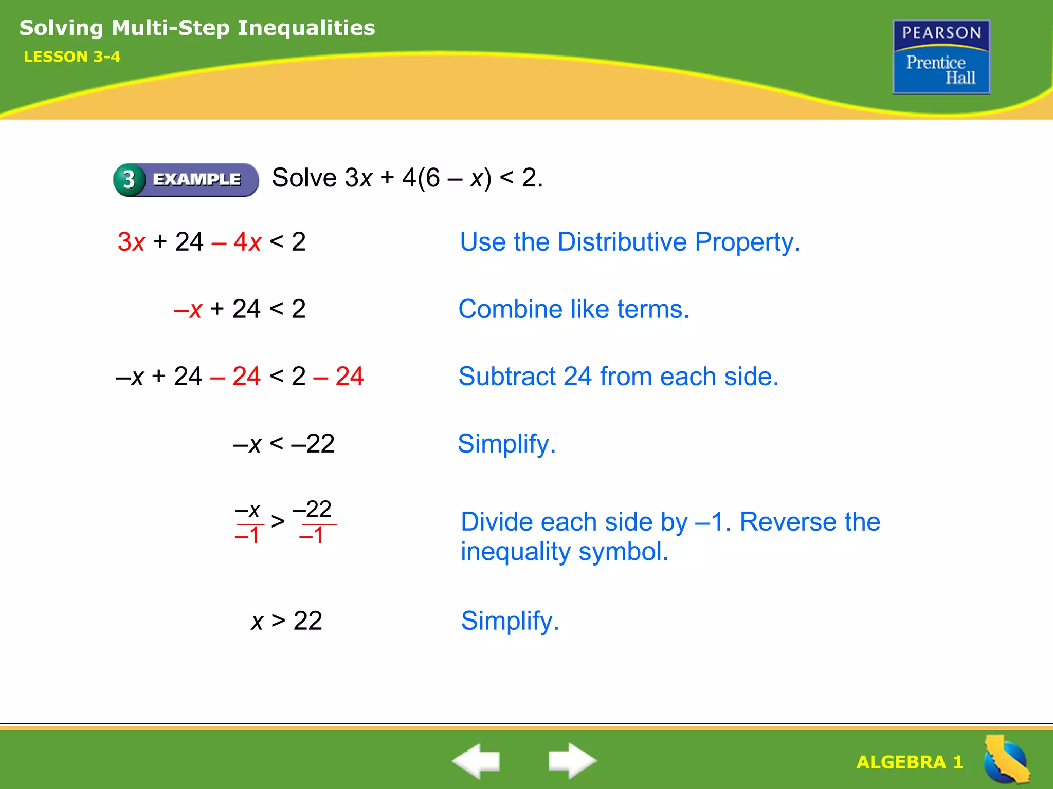 Ch 3 Lesson 4: Solving Multi-Step Inequalities | PPT