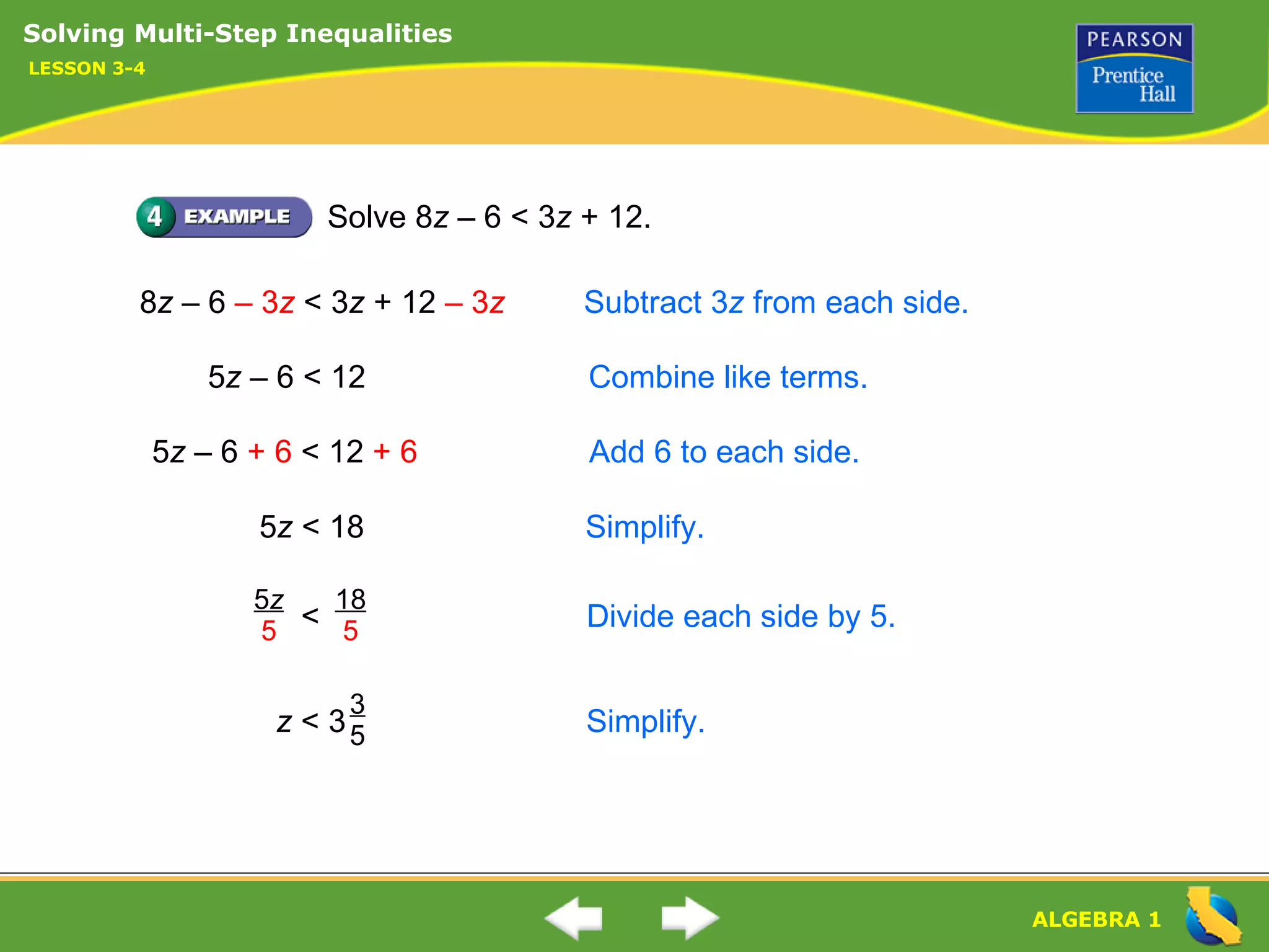 Ch 3 Lesson 4: Solving Multi-Step Inequalities | PPT