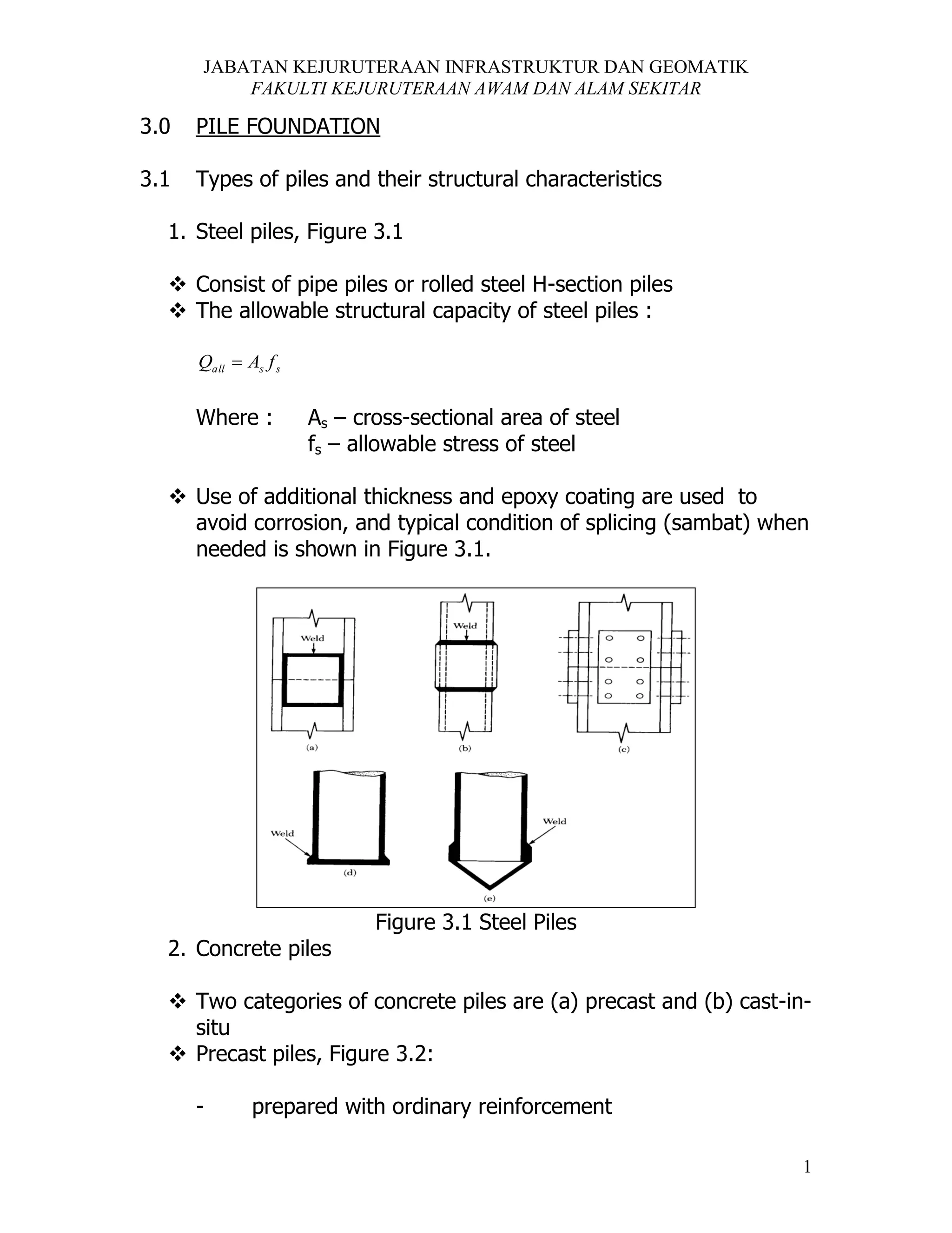 Types of piles and their structural characteristics | PDF