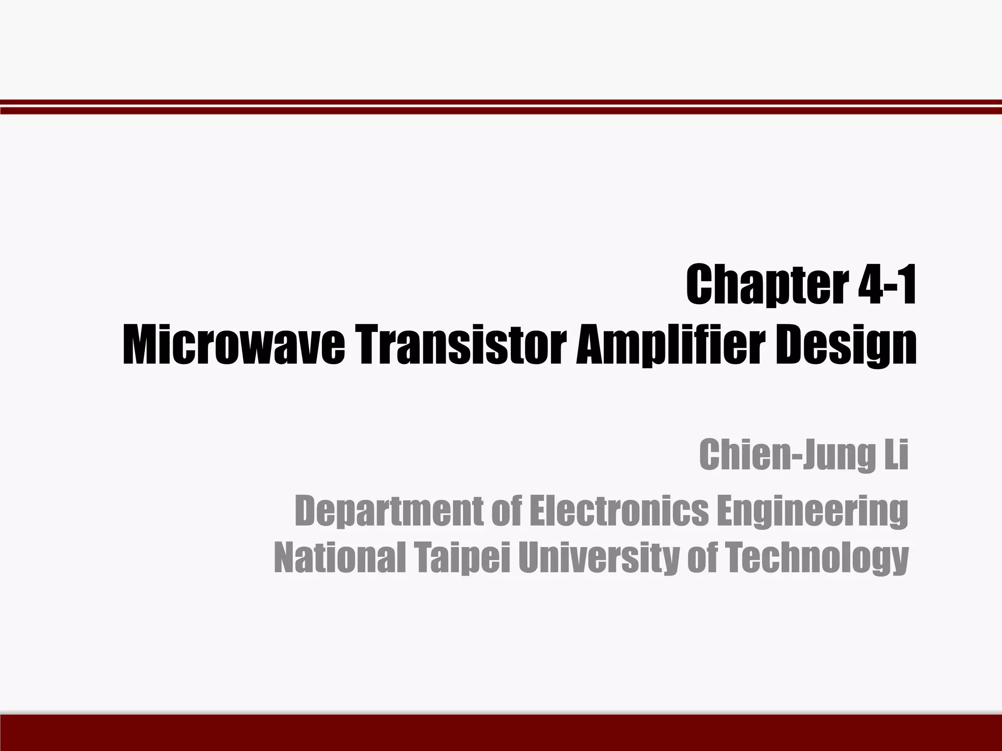 RF Circuit Design - [Ch4-1] Microwave Transistor Amplifier | PDF