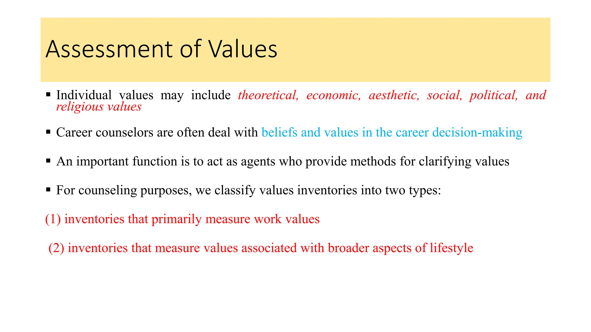 Career assessment in counseling psychology | PPTX