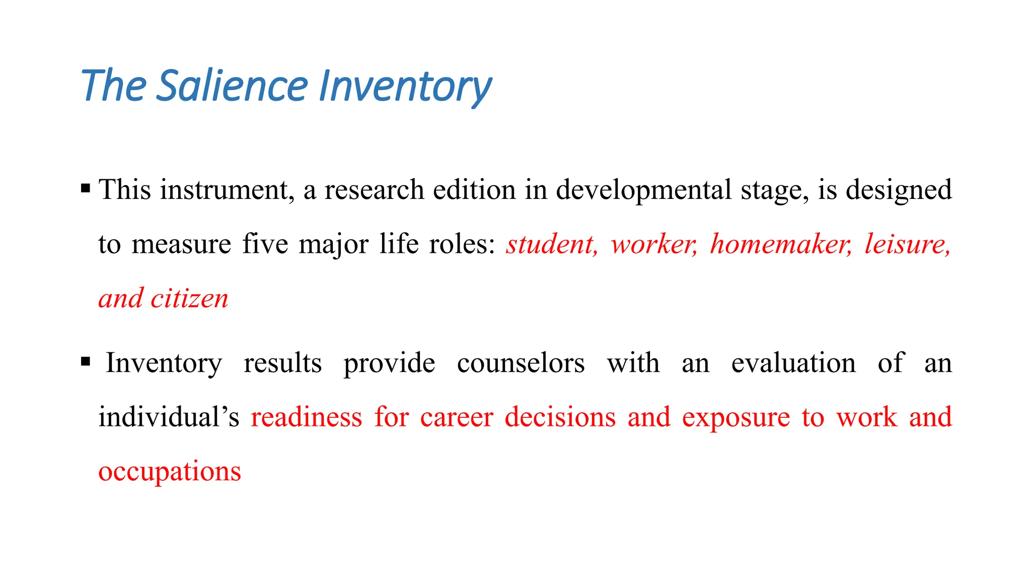 Career assessment in counseling psychology | PPTX