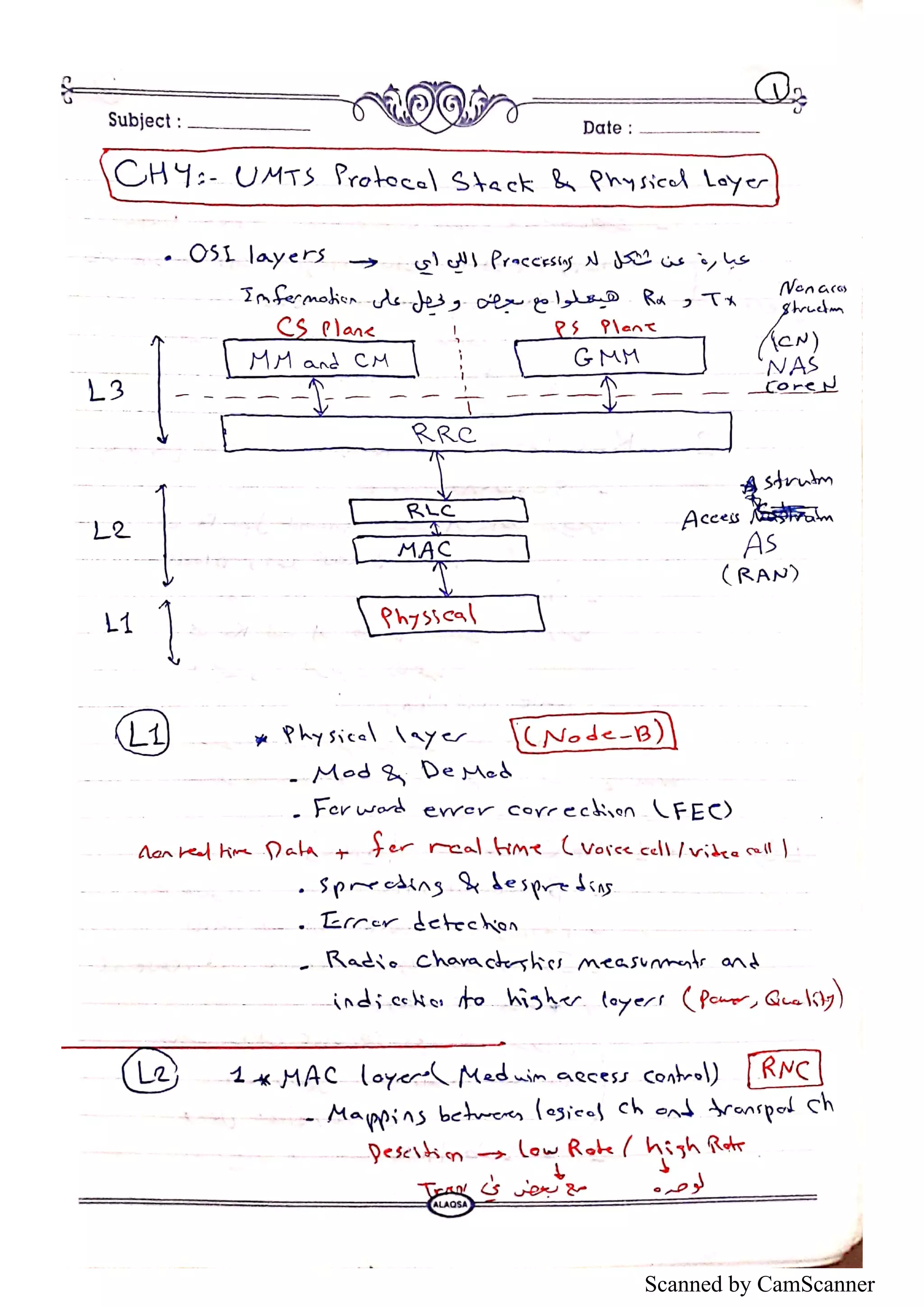 3G: Ch4 UMTS protocol stack & physical layer | PDF