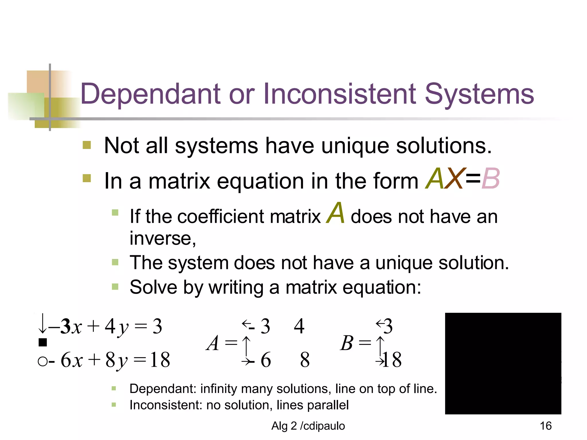 Ch4.4 Systems W Matrices | PPT