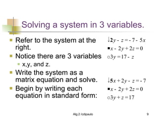 Ch4.4 Systems W Matrices | PPT