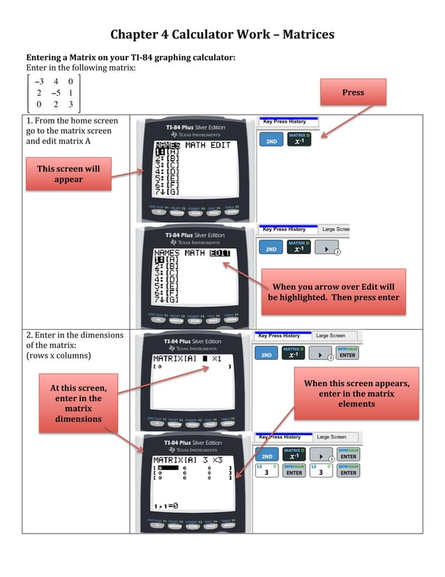 Ch4 Matrices - How to use the Calculator | PDF