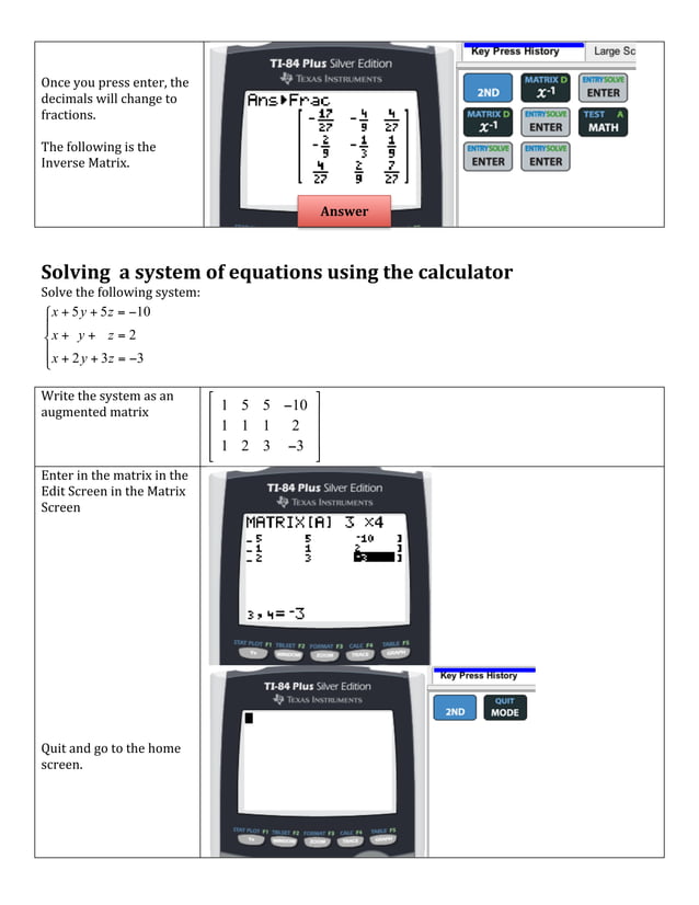 Ch4 Matrices - How to use the Calculator | PDF