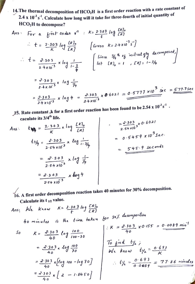 Ch 4 Chemical Kinetics Numericals Pyq Pdf