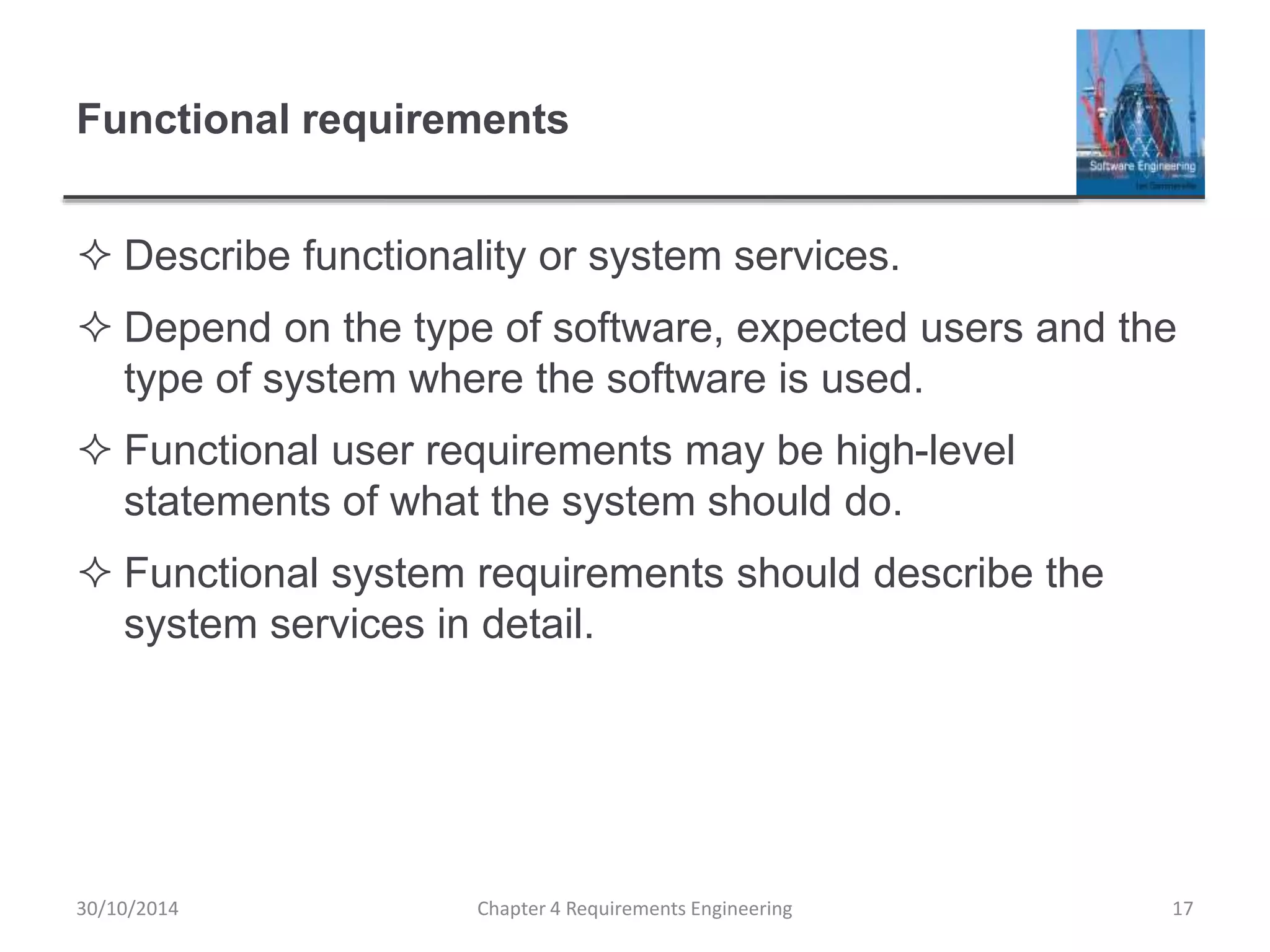 Software Engineering - Chapter 4 - Requirements engineering | PPTX