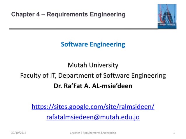 Software Engineering - Chapter 4 - Requirements engineering | PPTX
