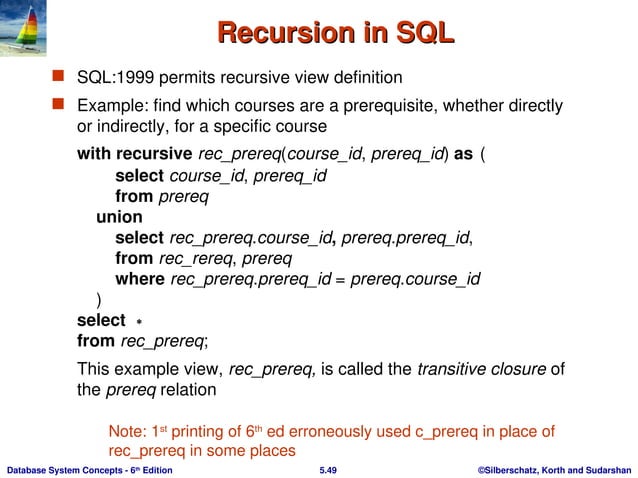 Database Management Systems Presentation Ch5ppt