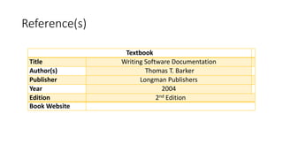 Software Documentation - writing to support - references | PPTX
