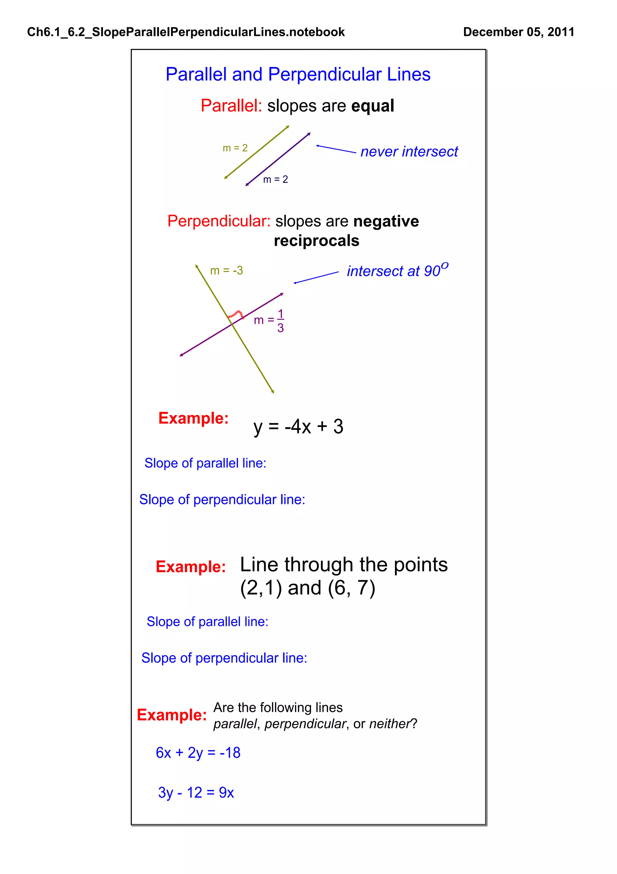 Ch 6.1 & 6.2 Slope of Parallel and Perpendicular Lines | PDF
