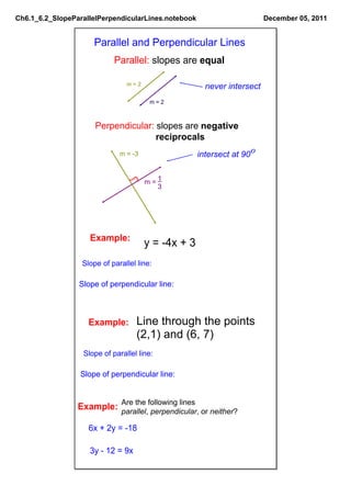 Ch 6.1 & 6.2 Slope of Parallel and Perpendicular Lines | PDF