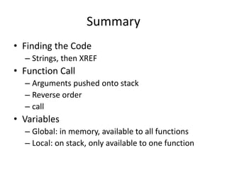Practical Malware Analysis: Ch 6: Recognizing C Code Constructs in Assembly | PPTX
