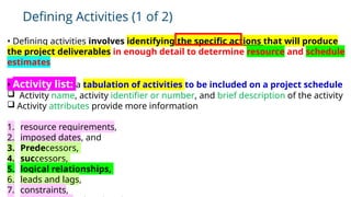 Itpm ch6 project schedule management notes | PPTX