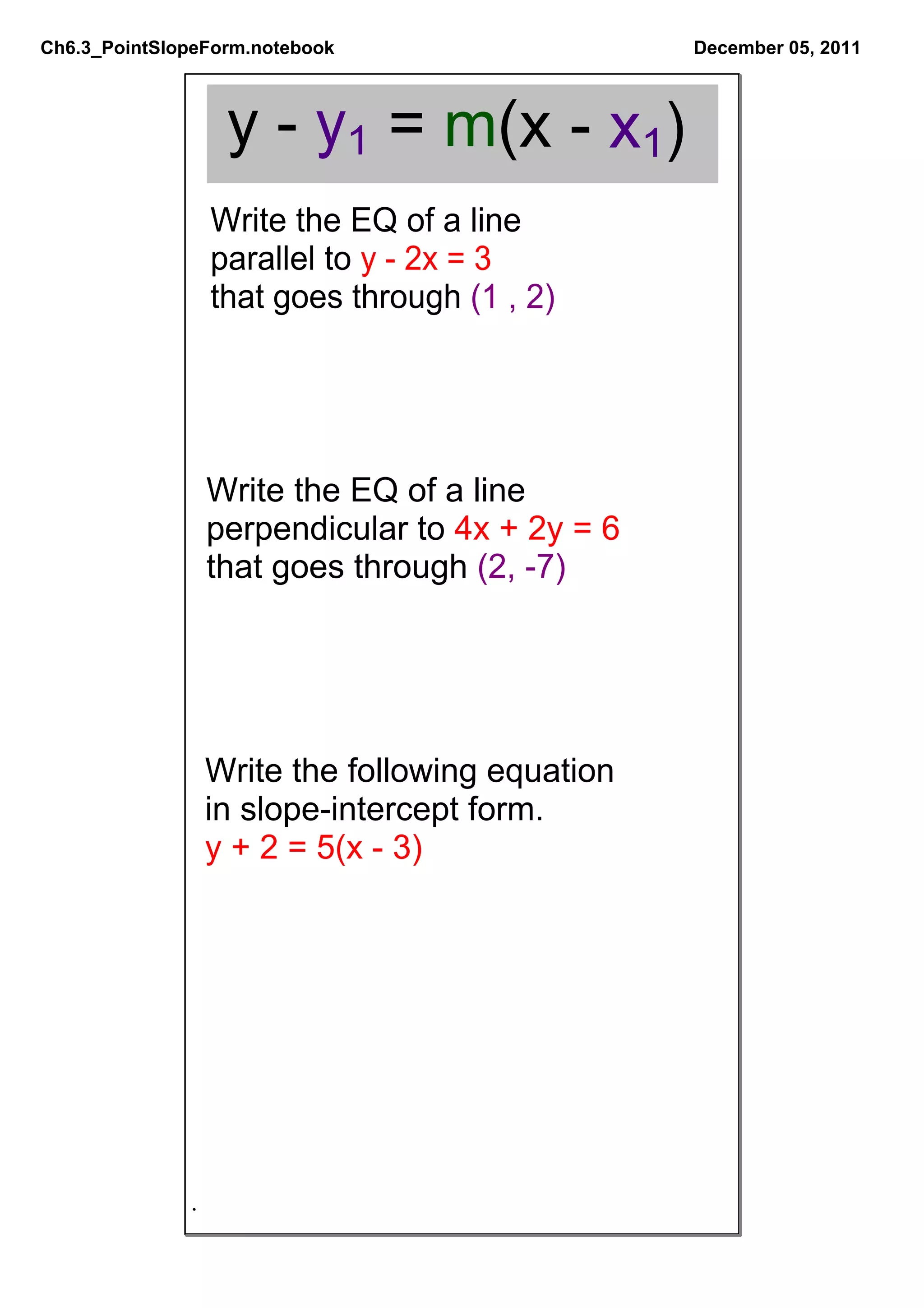 Ch6.3 Point-Slope Form | PDF
