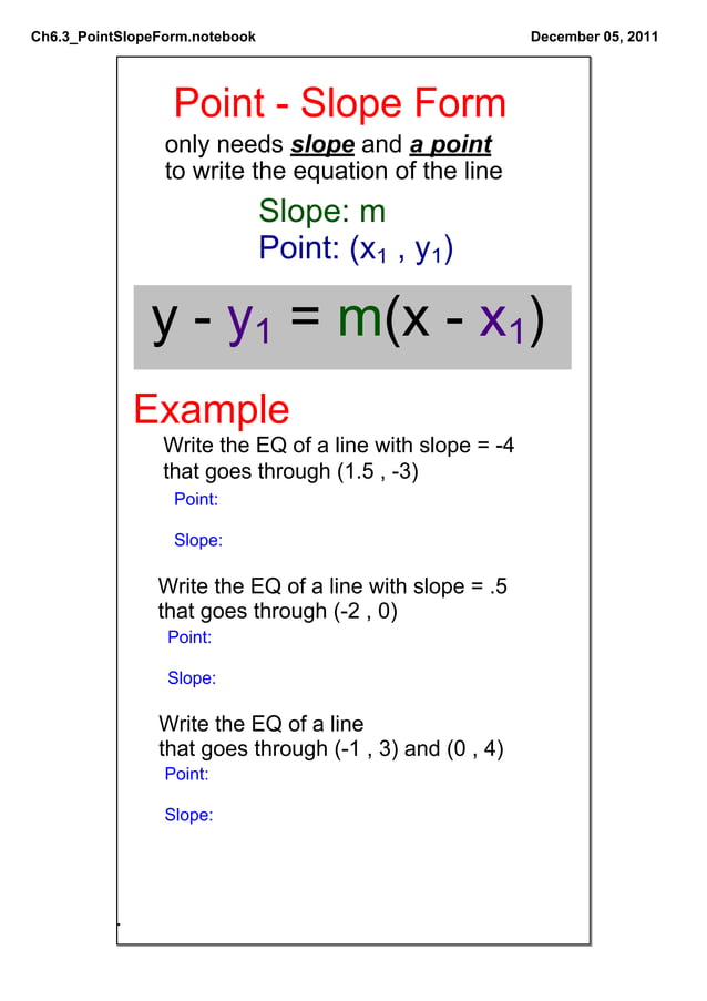 Ch6.3 Point-Slope Form | PDF