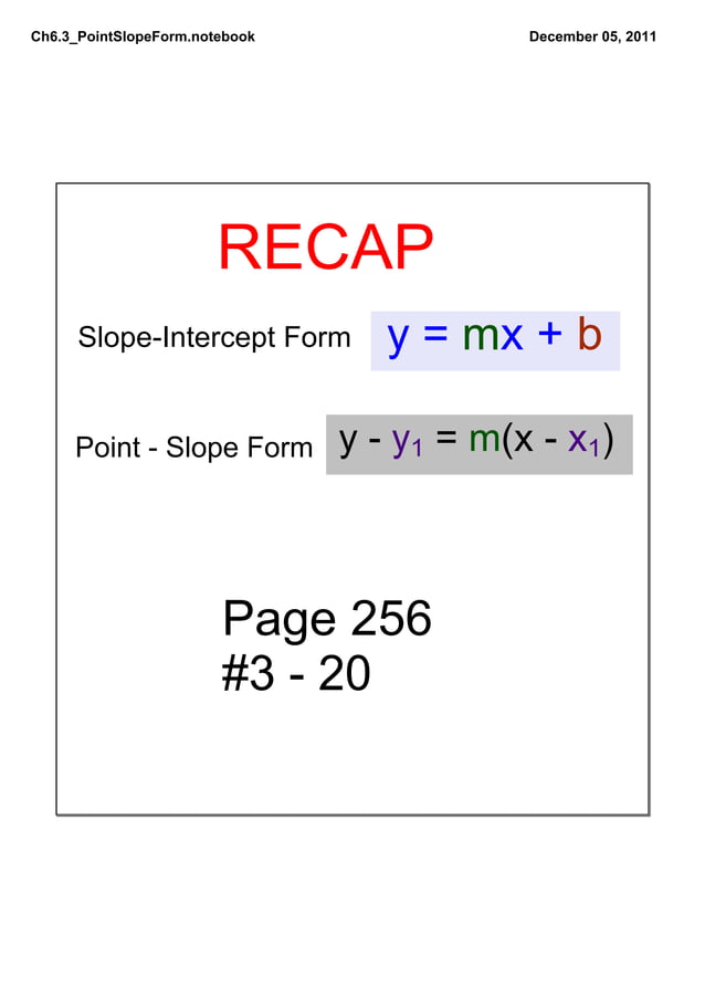 Ch6.3 Point-Slope Form | PDF
