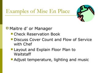 THE FOOD SERVICE SEQUENCE (MISE EN PLACE) | PPT