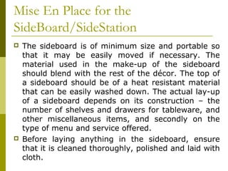 THE FOOD SERVICE SEQUENCE (MISE EN PLACE) | PPT