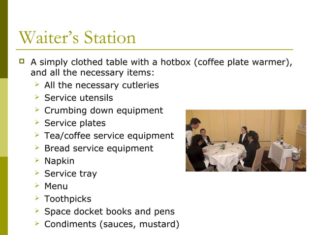 THE FOOD SERVICE SEQUENCE (MISE EN PLACE) | PPT | Cooking | Food & Drink