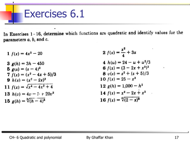 Quadratic And Polinomial Function | PPT