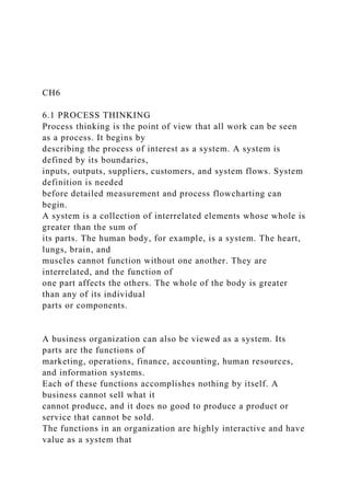 CH6 6.1 PROCESS THINKING Process thinking is the point o.docx