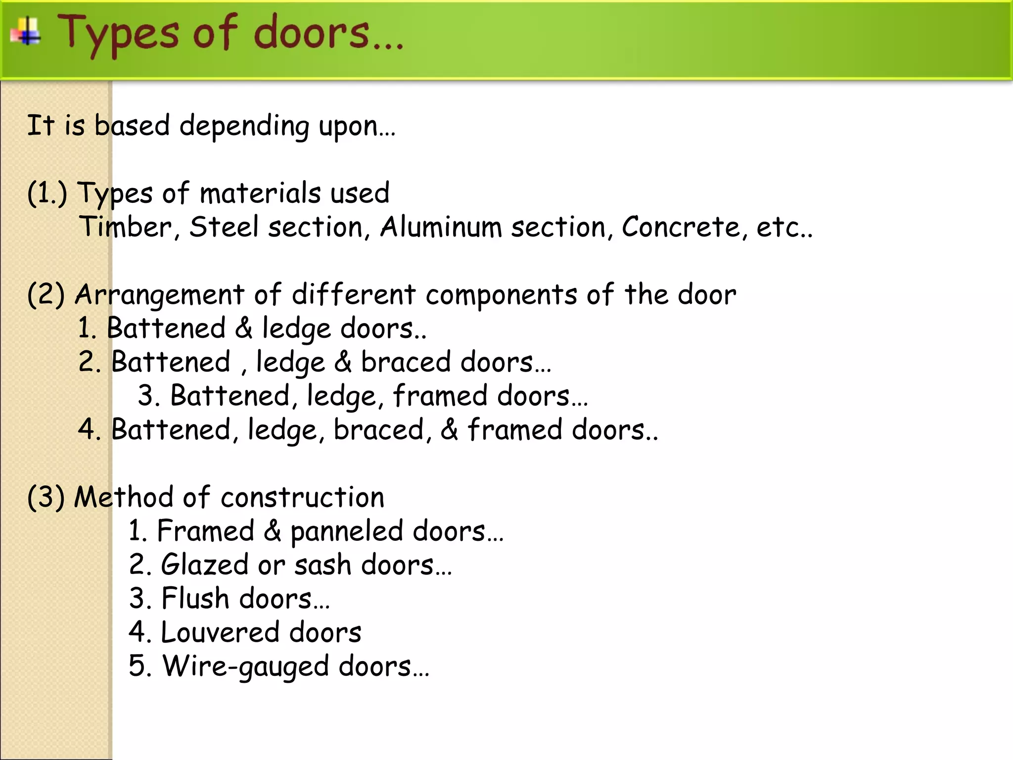 Doors,Windows & Ventilator in Building Construction | PPT