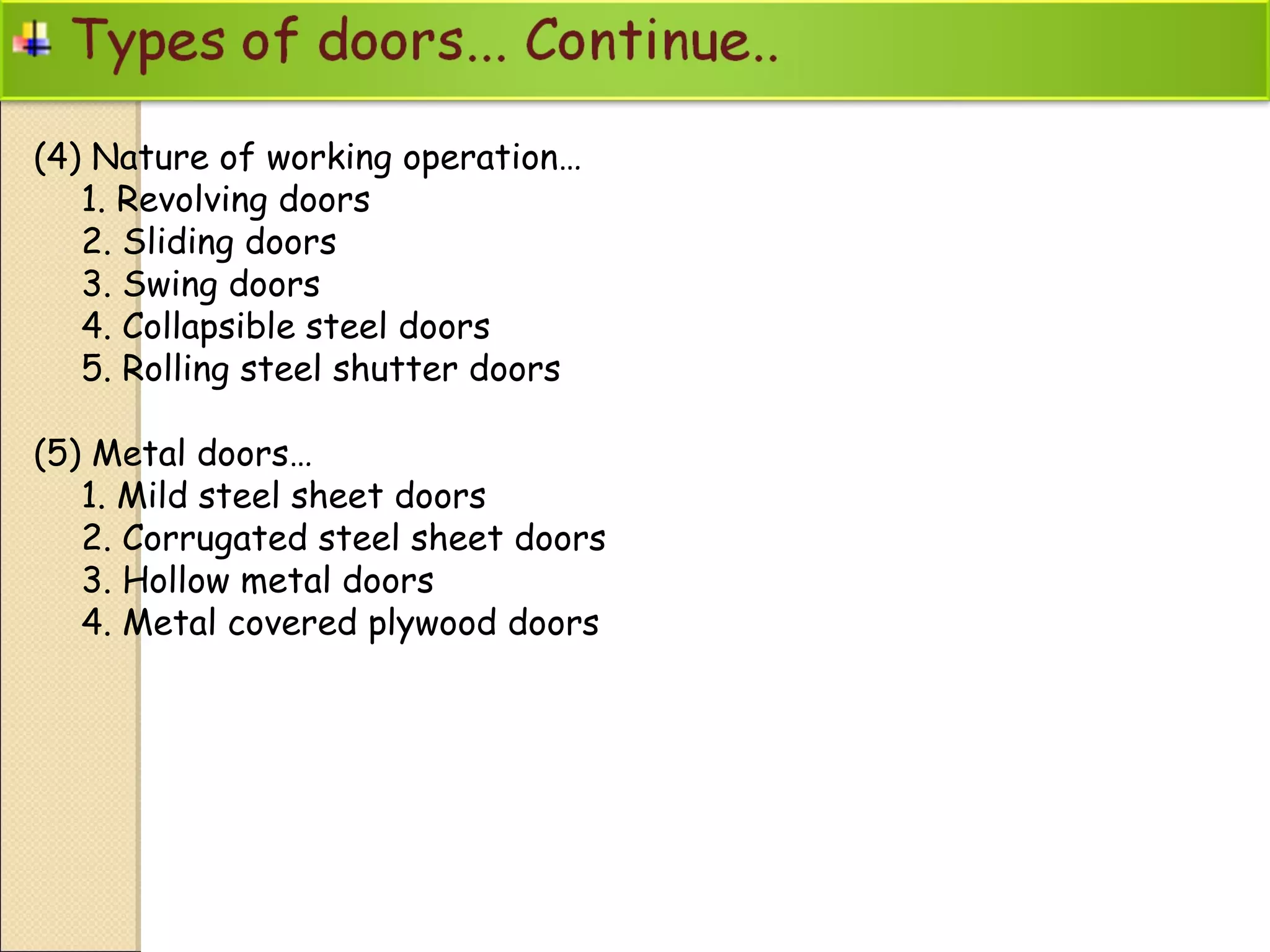 Doors,Windows & Ventilator in Building Construction | PPT