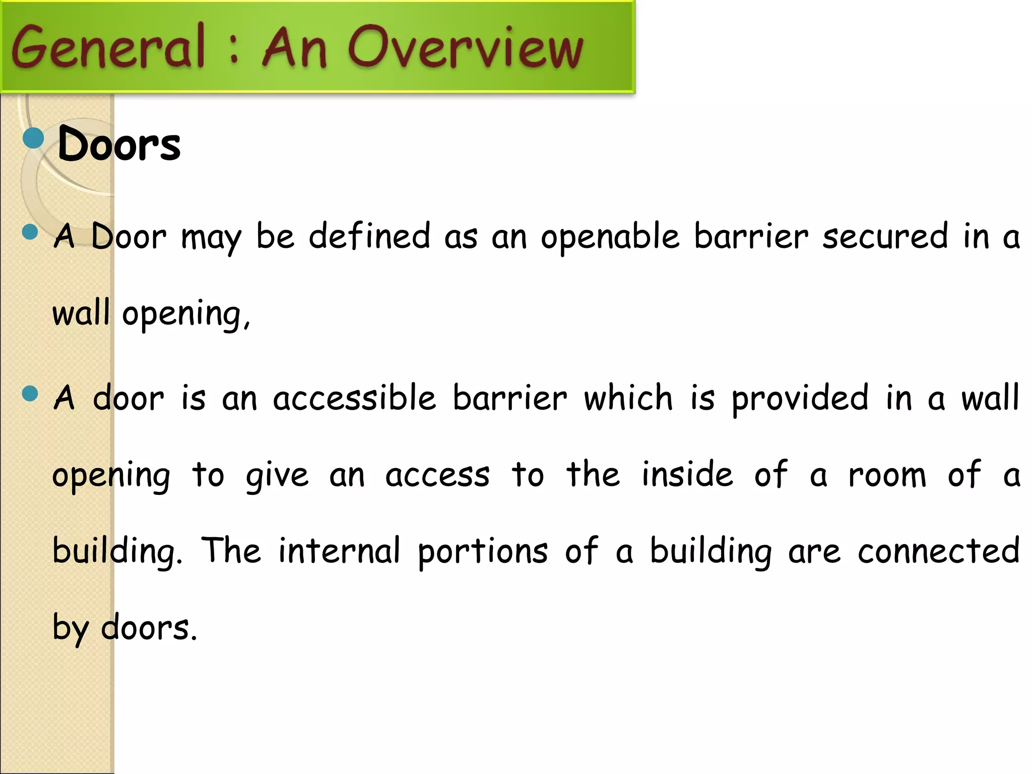 Doors,Windows & Ventilator in Building Construction | PPT