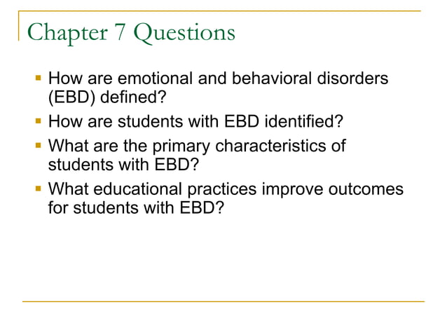 Chapter 7: Emotional Behavioral Disorders | PPTX | Mental Health ...