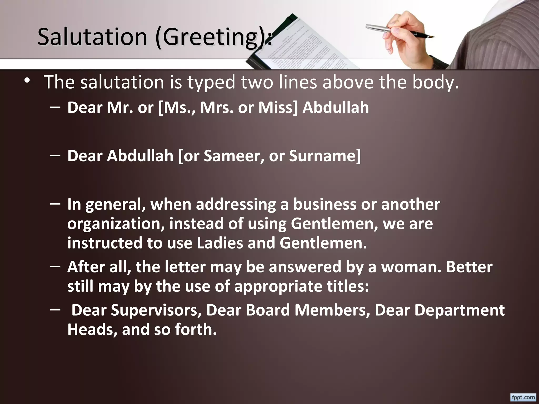 appearance and design of business message | PPT