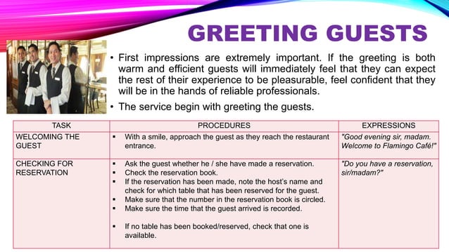 FOOD AND BEVERAGE SERVICE PROCEDURES | PPTX | Bars & Restaurants ...