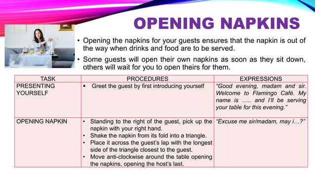 FOOD AND BEVERAGE SERVICE PROCEDURES | PPTX | Bars & Restaurants ...