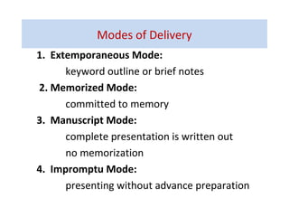 Ch7 delivering speeches (modes of delivery) | PPT