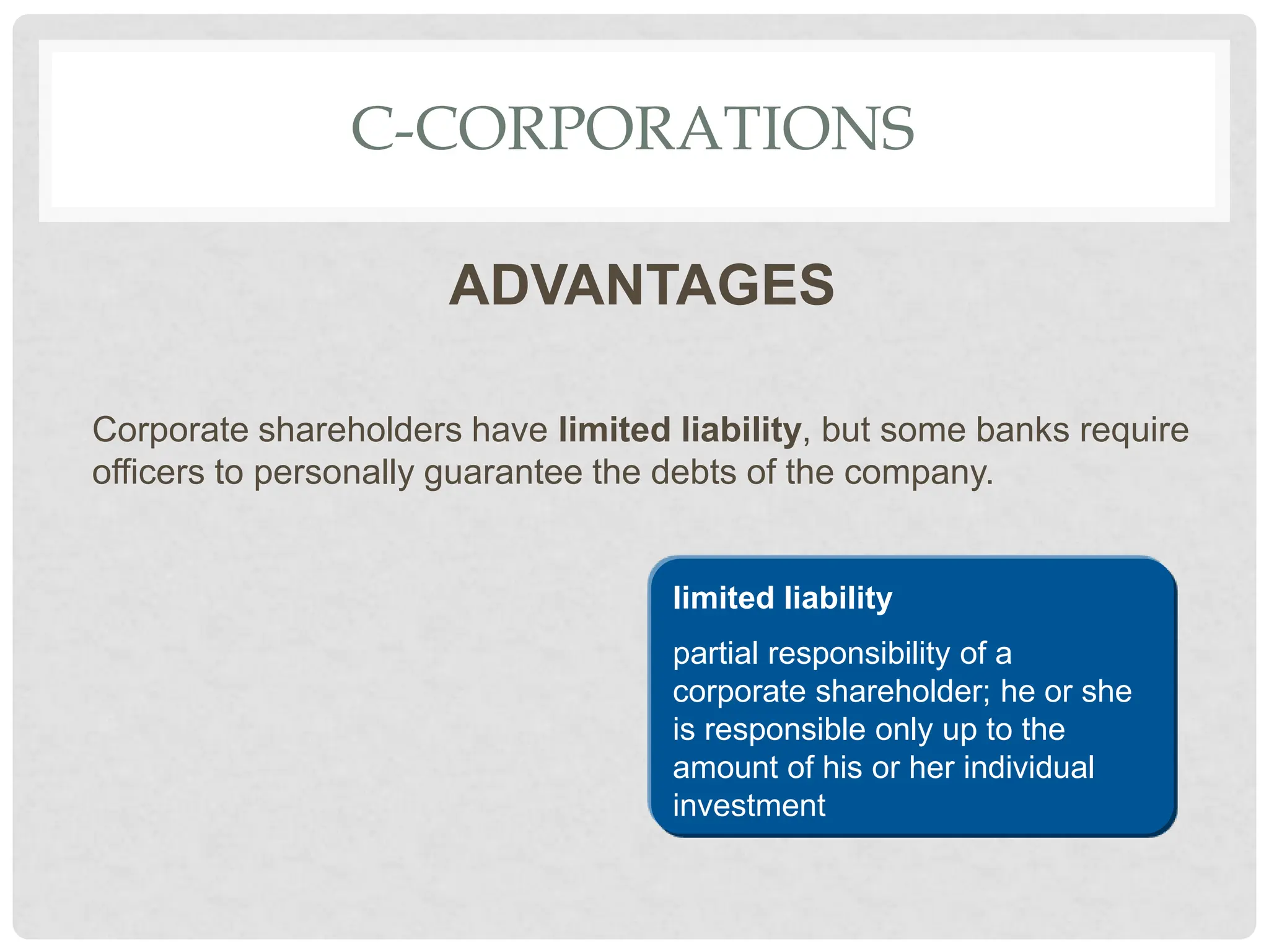 CH 7 Types of Business Ownership. advantage and disadvantages of all ...