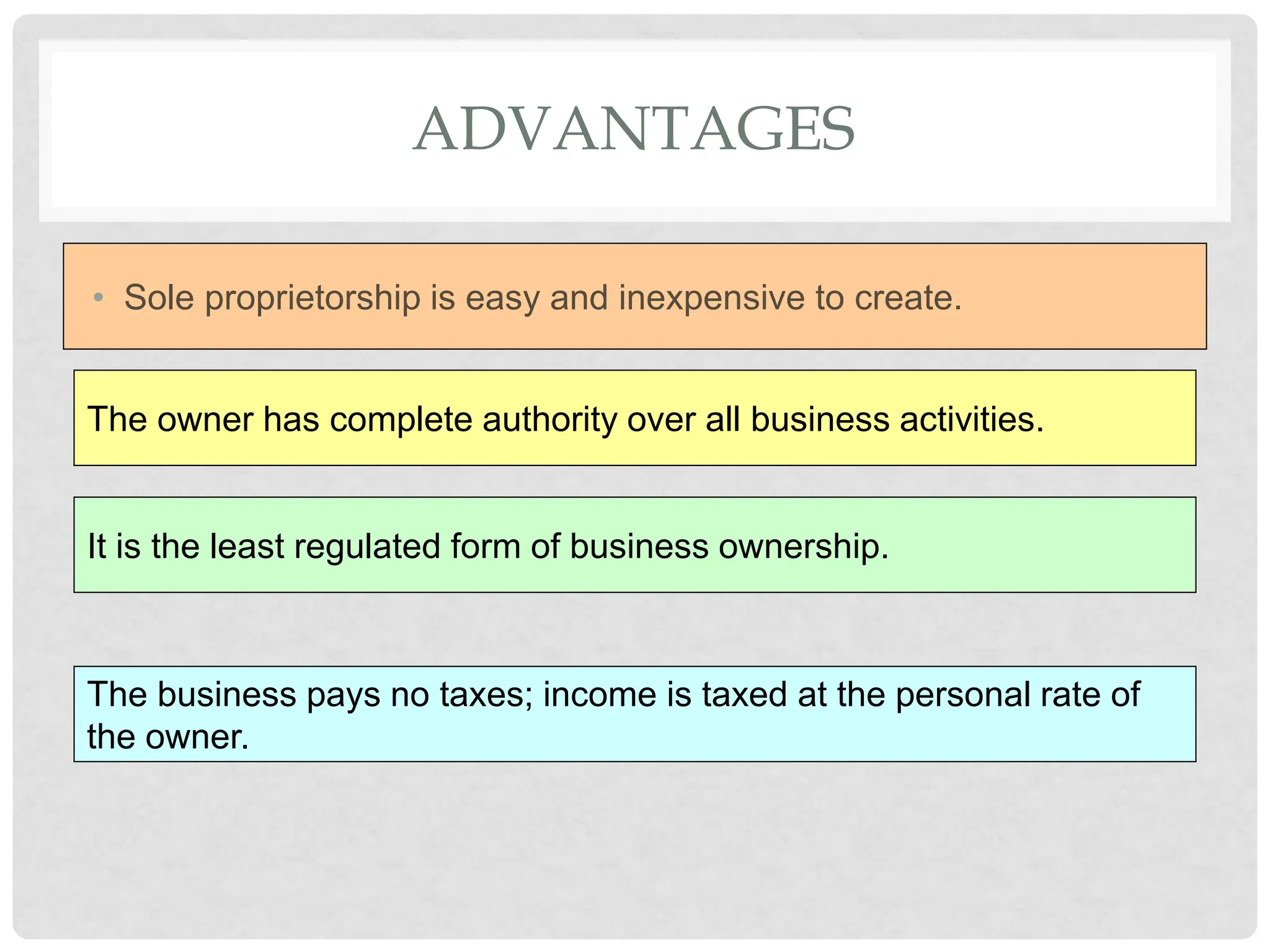 CH 7 Types of Business Ownership. advantage and disadvantages of all ...