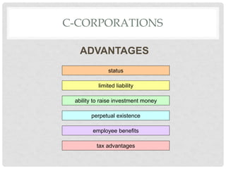 CH 7 Types of Business Ownership. advantage and disadvantages of all ...