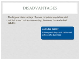 CH 7 Types of Business Ownership. advantage and disadvantages of all ...