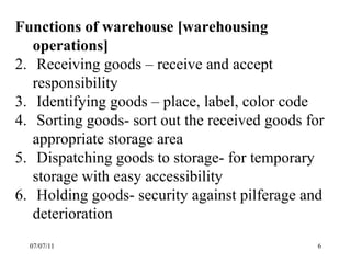 Ch 7 warehousing | PPT | Logistics | Business