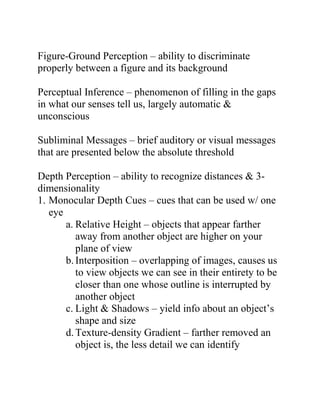 sensation and perception - notes | PDF