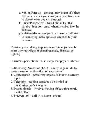 sensation and perception - notes | PDF