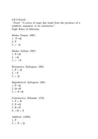 CH 8 Proofs· Proof A series of steps that leads from the premi | PDF