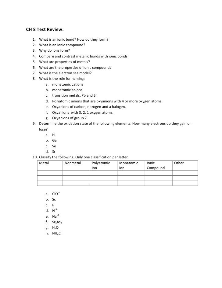 Ch 8 Test Review Ch 8 Test Review