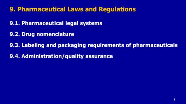 Ch 9. pharmaceutical laws and regulations | PPTX