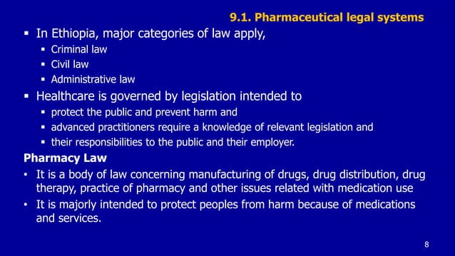 Ch 9. pharmaceutical laws and regulations | PPTX