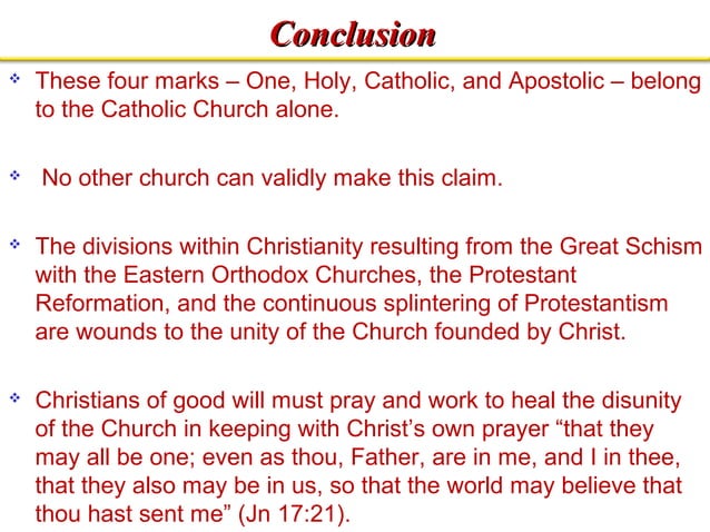 The Four Marks of the Church: One, Holy, Catholic, Apostolic | PPT