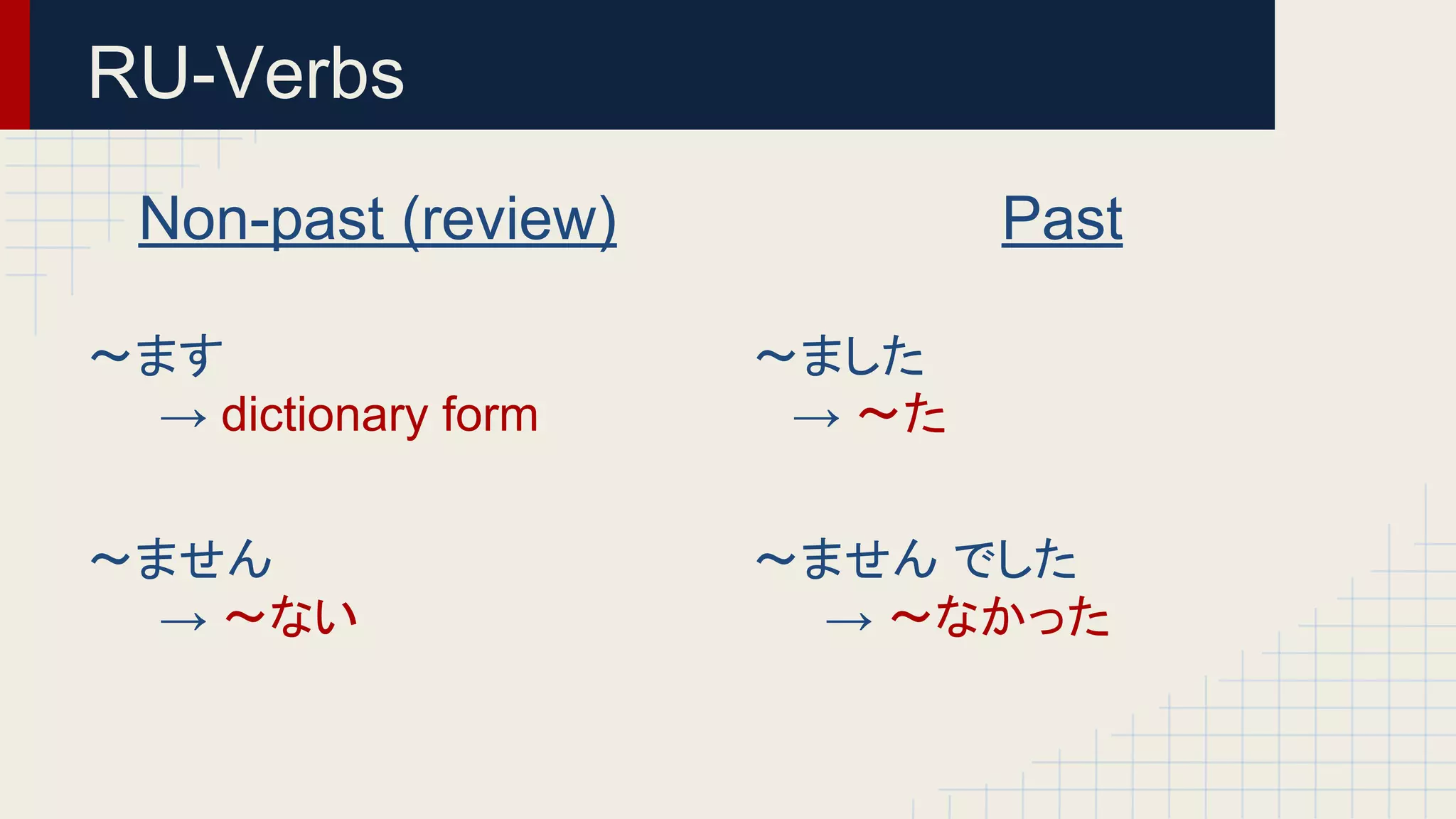 Past Tense Short Forms of Japanese Verbs and Adjectives | PDF