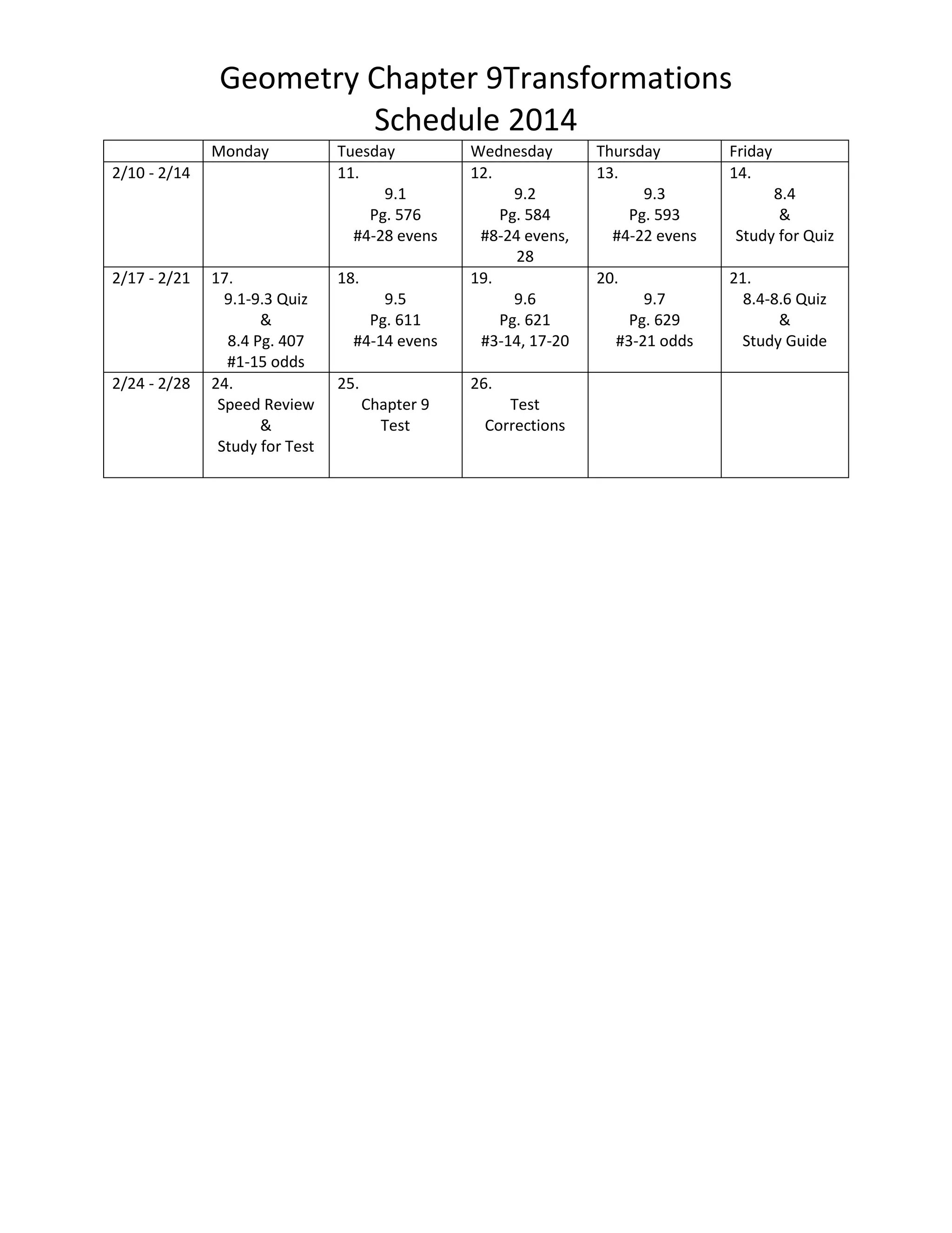 Ch 9 unit schedule | PDF